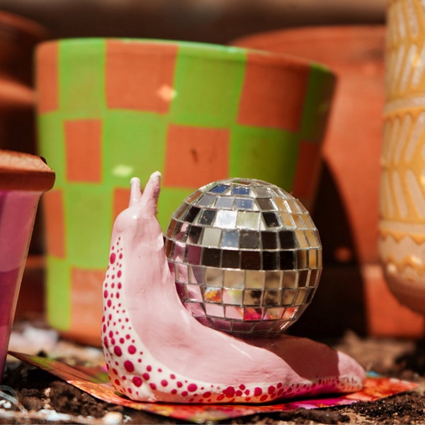 Clay Mirrorball Snails, Clay, Clay Sculptures, Disco Snail, Mirrorball ...