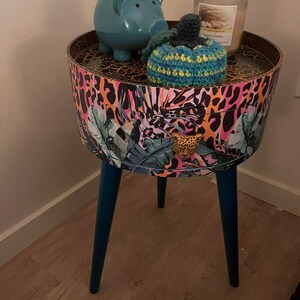Tropical Wooden Side Table in Hot Pink and Orange Leopard - Etsy