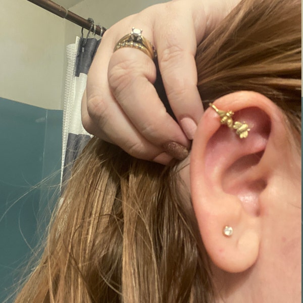 Cartilage Bee Hoop ~ Solid 14 Karat Yellow Gold ~ Bee Body Jewelry ...