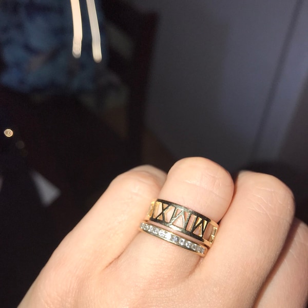 Real Gold Custom Roman Numerals Ring, Personalized Wedding Date Band in ...