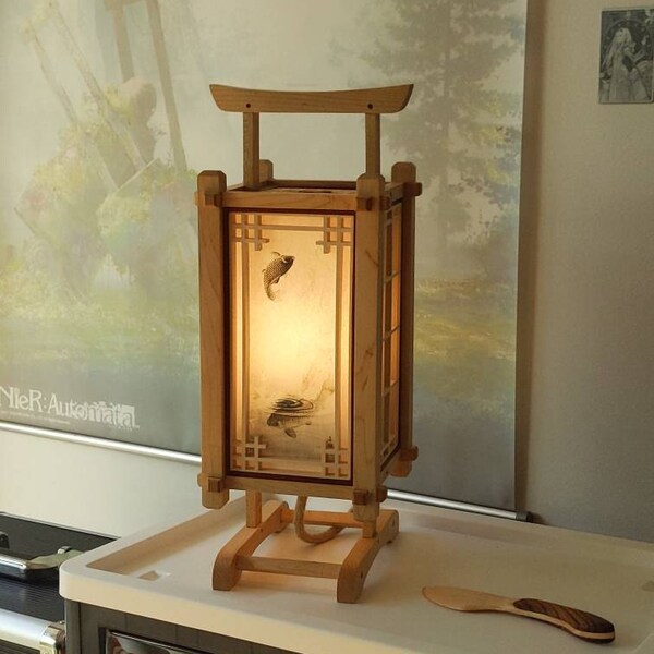 Wooden Lamp in Japanese Andon Type With Kumiko Panels - Etsy