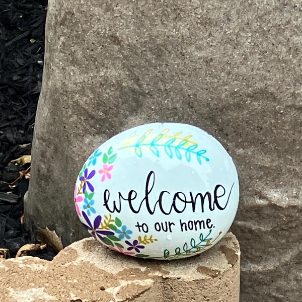 Welcome to Our Home Painted Rock, Welcome Rock, Address Rock, Welcome ...