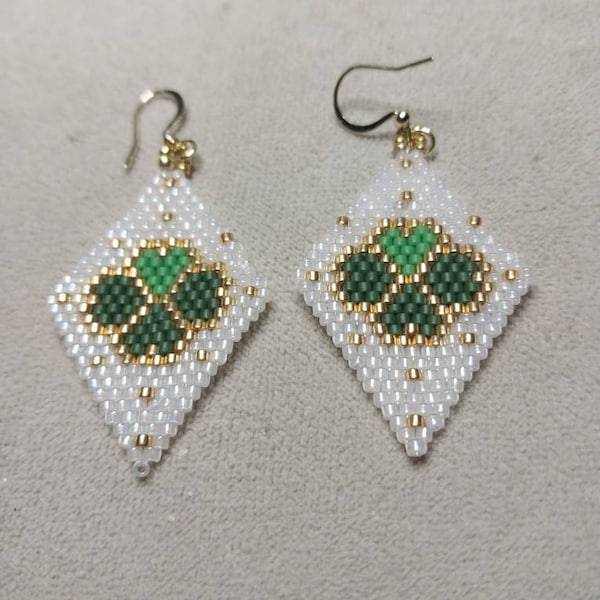 Lucky Clover Brick Stitch Earring Pattern, Seed Bead Delica, 4 Leaf ...