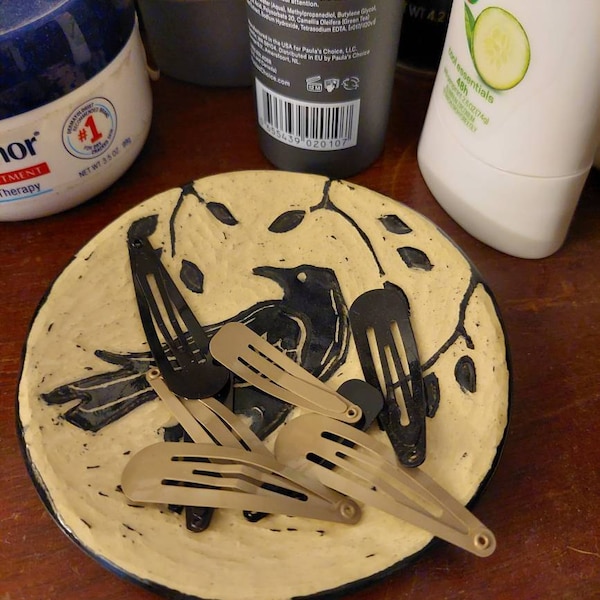 Raven or Crow Bird Sgraffito Ceramic Plate, Crow Dish, Raven Pottery ...