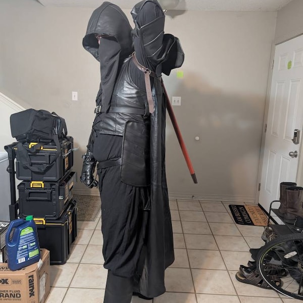 Genuine Pure Black Leather Armoured Hooded Cloak Leather Viking Cloak ...