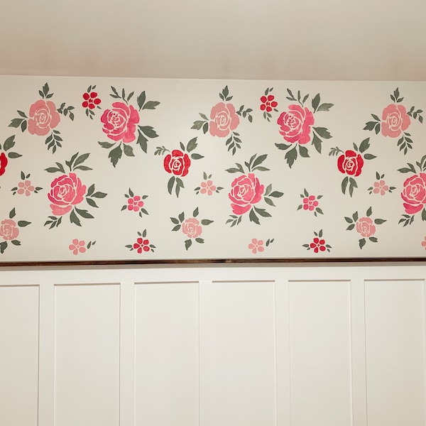 Sweet Roses Wall Stencil - Wall Stencils Instead of Floral Wallpaper ...