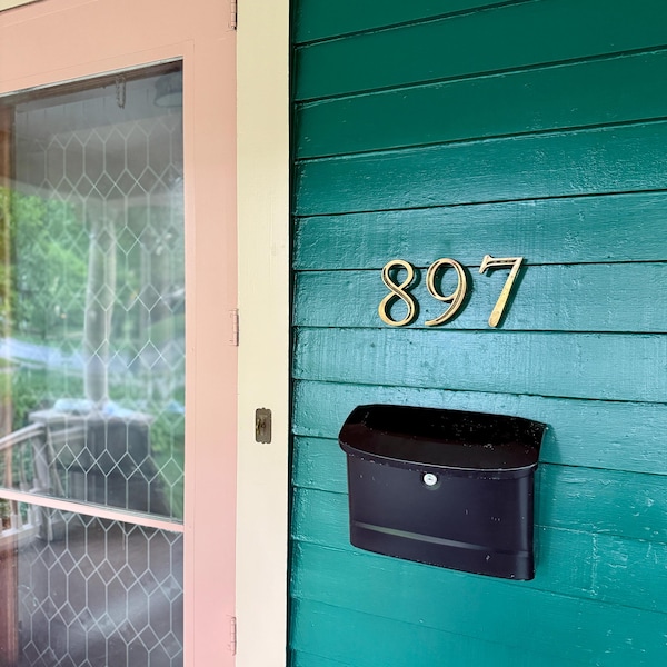 Premium Floating Engraved House Numbers in Heritage Finish Modern Brass ...