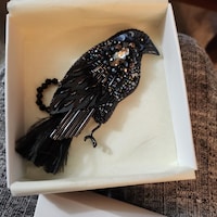 Statement schwarze Vogel Perlen Brosche, feiner Schmuck für Frauen ...