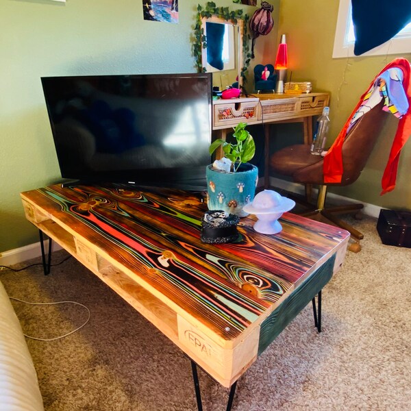 Reclaimed Retro Pallet Coffee Table 'evil Eye' in Urban Farmhouse Style ...