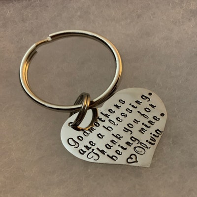 Godmother Keychain Baptism Gift Christening Keychain Handstamped ...