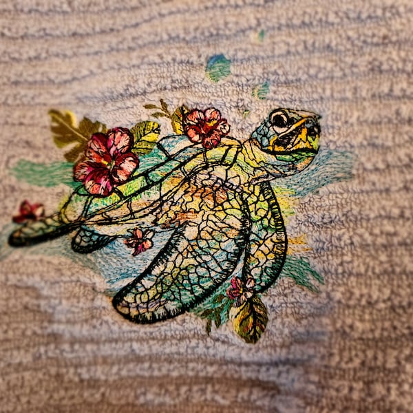 Sea Turtle Embroidery Design, turtles and flowers Motive, Pattern for ...
