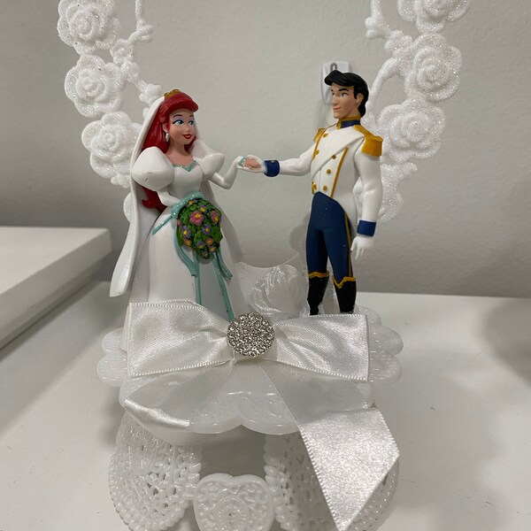SPECIAL Eric and Little MERMAID Wedding Cake Topper Lot Glasses, Knife ...