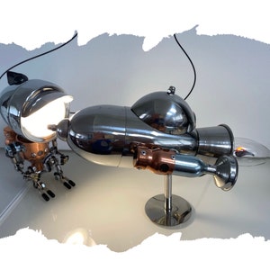 Steampunk Rocket Ship With Robot Desk Lamps Flame Bulbs | Etsy