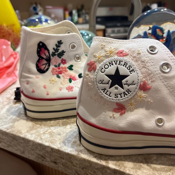 Embroidery Snake Converse, Fall Vibes Design Sneaker, Autumn Flowers ...