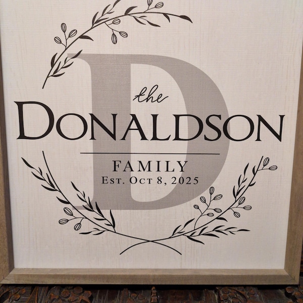 Personalized Printed Framed Family Name Sign With Monogram Initial - Etsy
