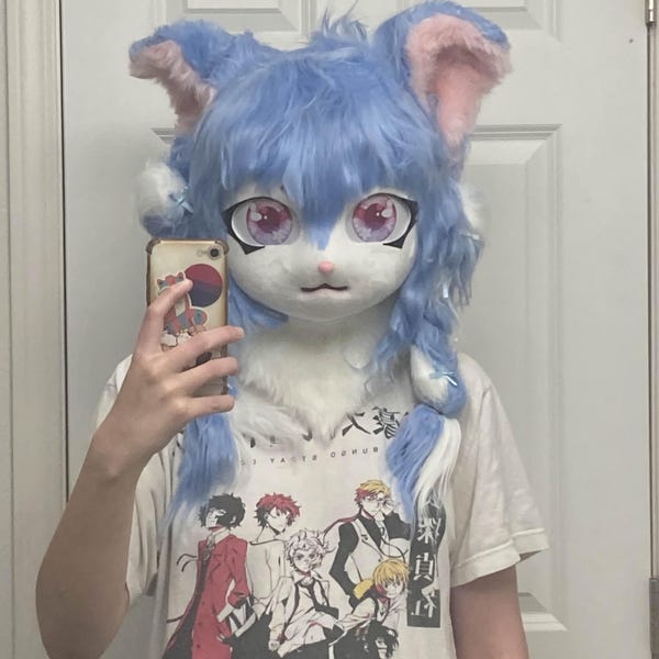 Pink-bombing Star Eye Kitty Fursona Kig Mask Head, Cosplay Furrysuit ...