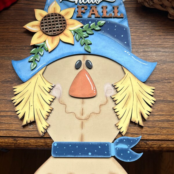 Hello Fall Scarecrow Door Hanger, DIY Kit or Hand-painted, Fall Decor ...