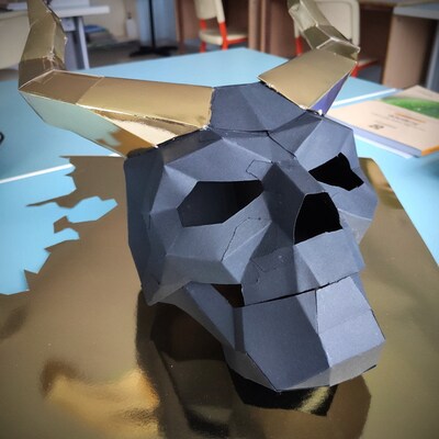 Horned Skull, Demon Paper Mask, Lowpoly 3D Papercraft Mask Template ...
