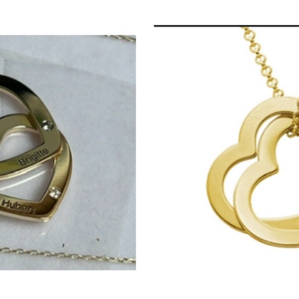 Custom Engraved Two Interlocking Hearts Gold Pendant Necklace ...