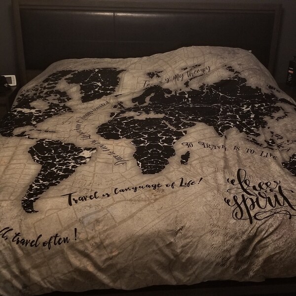 World Map Bedding, Free Spirit Map Duvet Cover Set, Inspirational Quote ...