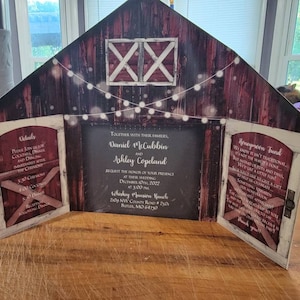 Modern Elegant White Barn Wedding Invitation With Folding Doors and ...