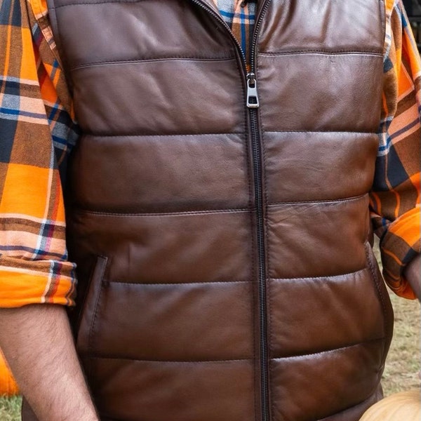 Brown Leather Vest, Lamb Leather Vest, Dark Brown Leather Vest Men ...