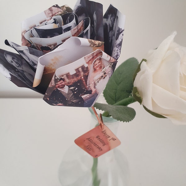 Personalised Photograph Paper Rose, 1st Wedding Anniversary, Gift for ...