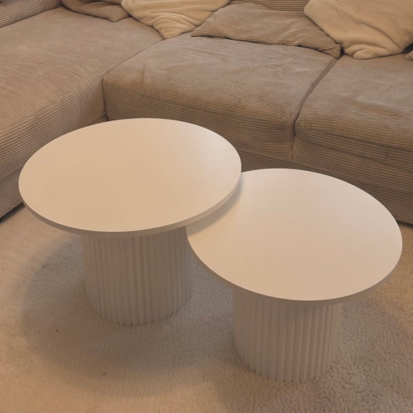 Round Fluted Table Wooden Fluted Table Creamy White Coffee Table Ribbed ...