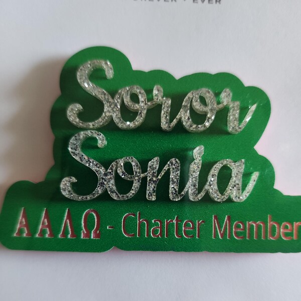 Soror Name Pin, Golden Soror, Soror Name Badge, Pink and Green Lapel ...