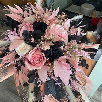 Black Ivory Rose Gold Arch Flowers, Gothic Wedding Flower Arch, Wedding ...