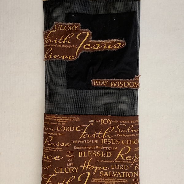 Religious Christian Fabric by the Yard, Brown Gold Faith Bible ...