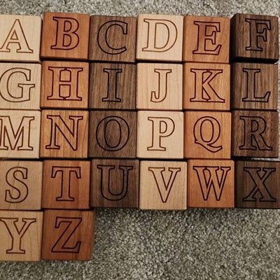 26-piece PICTURE ALPHABET Block Set Natural Wooden Toy Blocks With ...