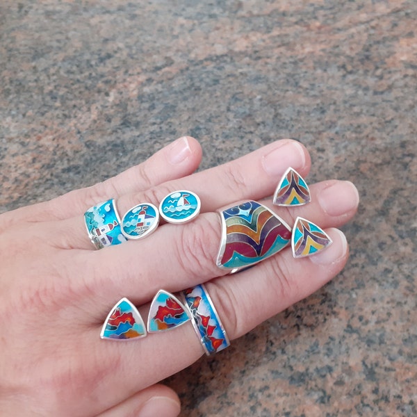 Enamel Ring Colorful Enamel Sterling Silver Ring Cloisonne Enamel Ring ...