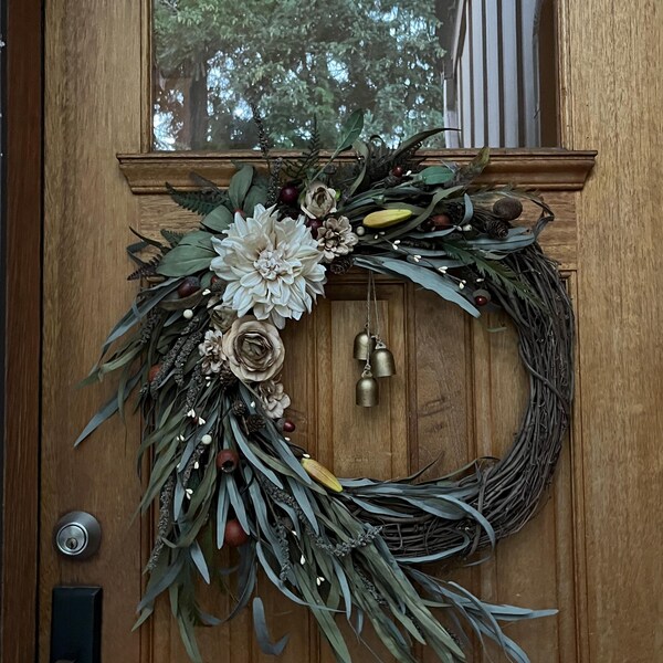 Modern Farmhouse Wreath, Elegant Year-round Wreath, Large Door Wreath ...
