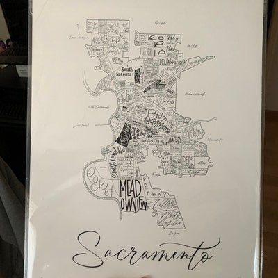 Sacramento, CA Neighborhood Map Print Hand Lettered Map of Sacramento ...