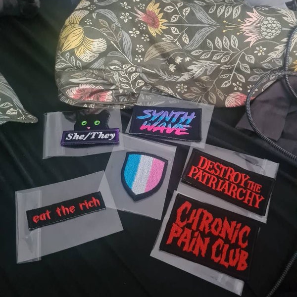 Dark Synth Synthwave Embroidered Patches Vibrant Color Pink and Purple ...
