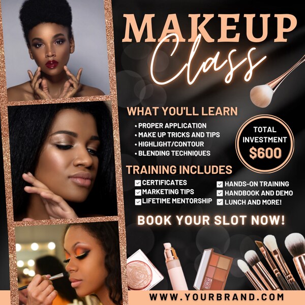 Makeup Course Flyer, DIY Flyer Template Design, Makeup Class Flyer ...