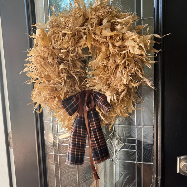 Fall Corn Shuck Wreath - Thanksgiving Corn Shuck Wreath - Farmhouse ...