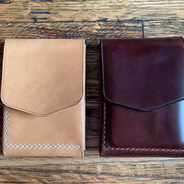 Full Grain Horween Leather 6 Cards Wallet, Hand-stitched Needlepoint ...