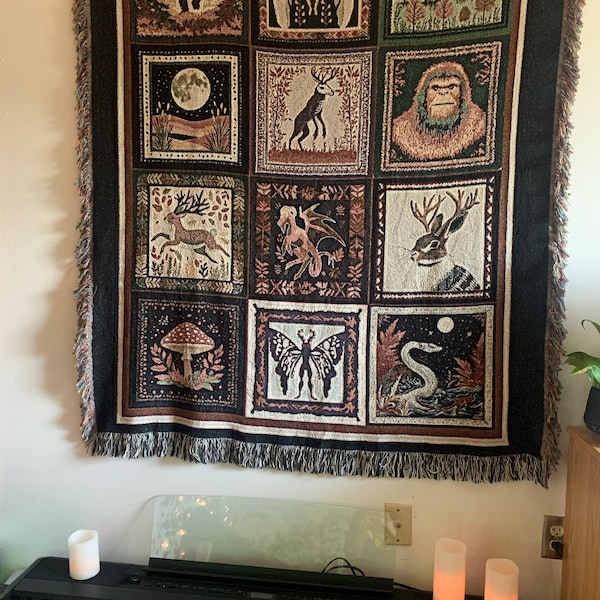 Cryptid Woven Blanket Cryptid Gift Throw Blanket Cottagecore Jackalope ...