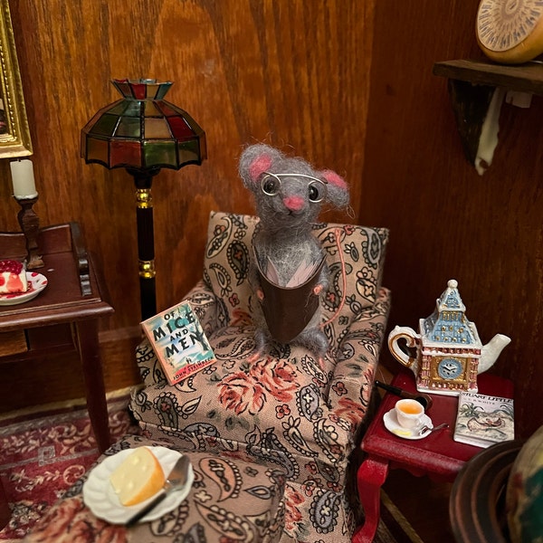 Felted Miniature Mouse Reading Book Back to School Grey Mouse With ...