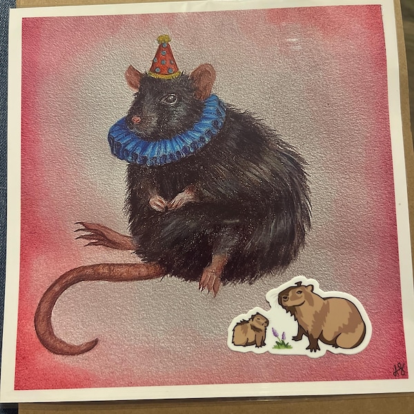 Capybara Princess Print Matted Drawing Wall Art Poster Silly Cute ...