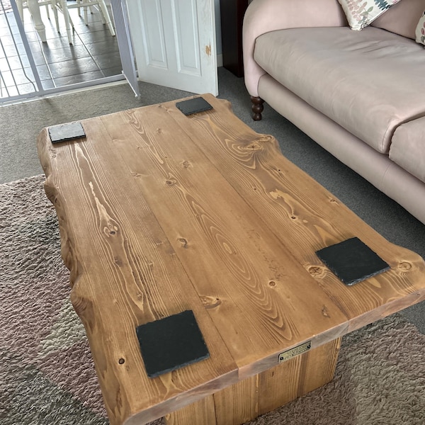 LINA Waney Edge Chunky Coffee Table Solid Rustic Wood - Etsy UK
