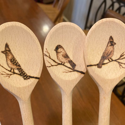 Snowflake and Pine Tree Wooden Spoons, Winter Themed Kitchen Decor ...