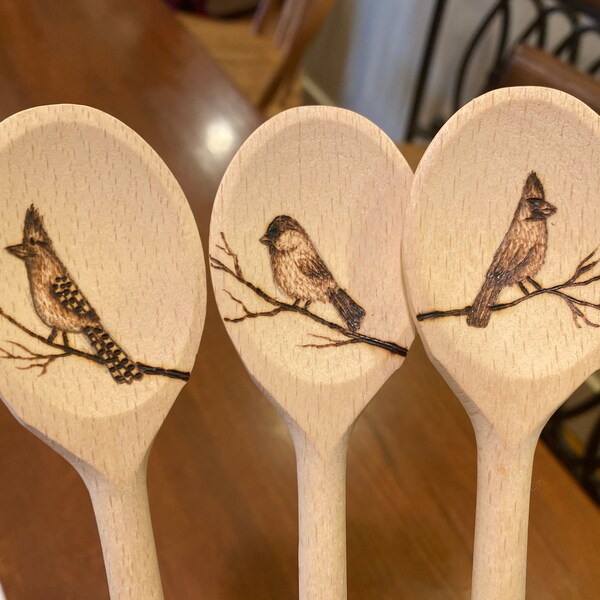 Snowflake and Pine Tree Wooden Spoons, Winter or Christmas Themed ...