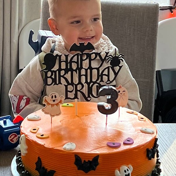 Halloween Themed Birthday Cake Topper, Personalized Happy Birthday Cake ...
