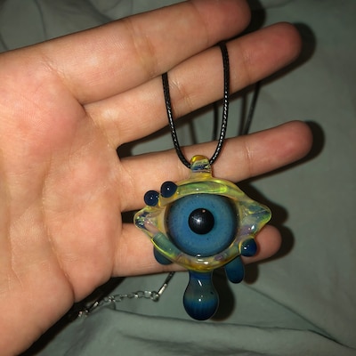 Glass Eye Pendant Flameworked Boro Yellow Iris Blue Casing - Etsy