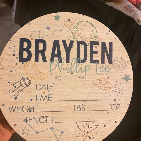 Baby Birth Stat Sign | Personalized Birth Announcement Sign | Space ...