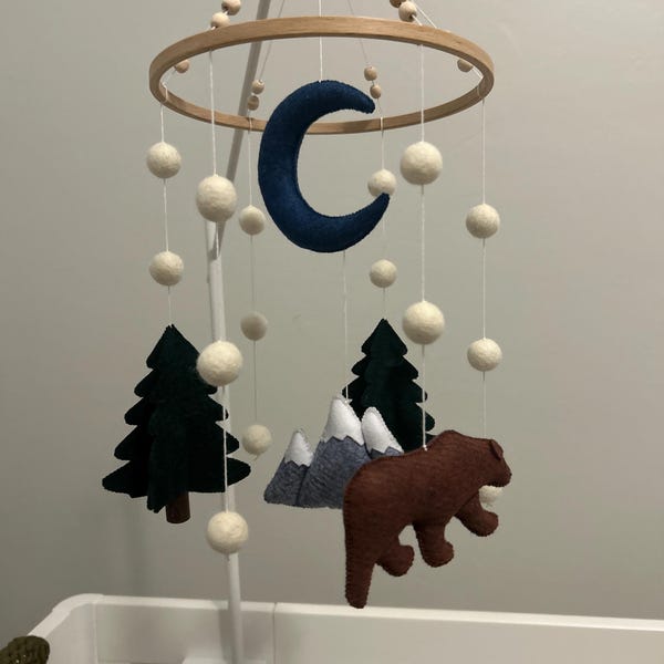 Forest Baby Mobile, Mountains and Trees Crib Mobile, Green Floral Baby ...