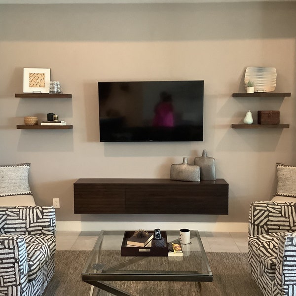 Modern Farmhouse Custom Color Solid Wood Hardwood Floating TV Console ...